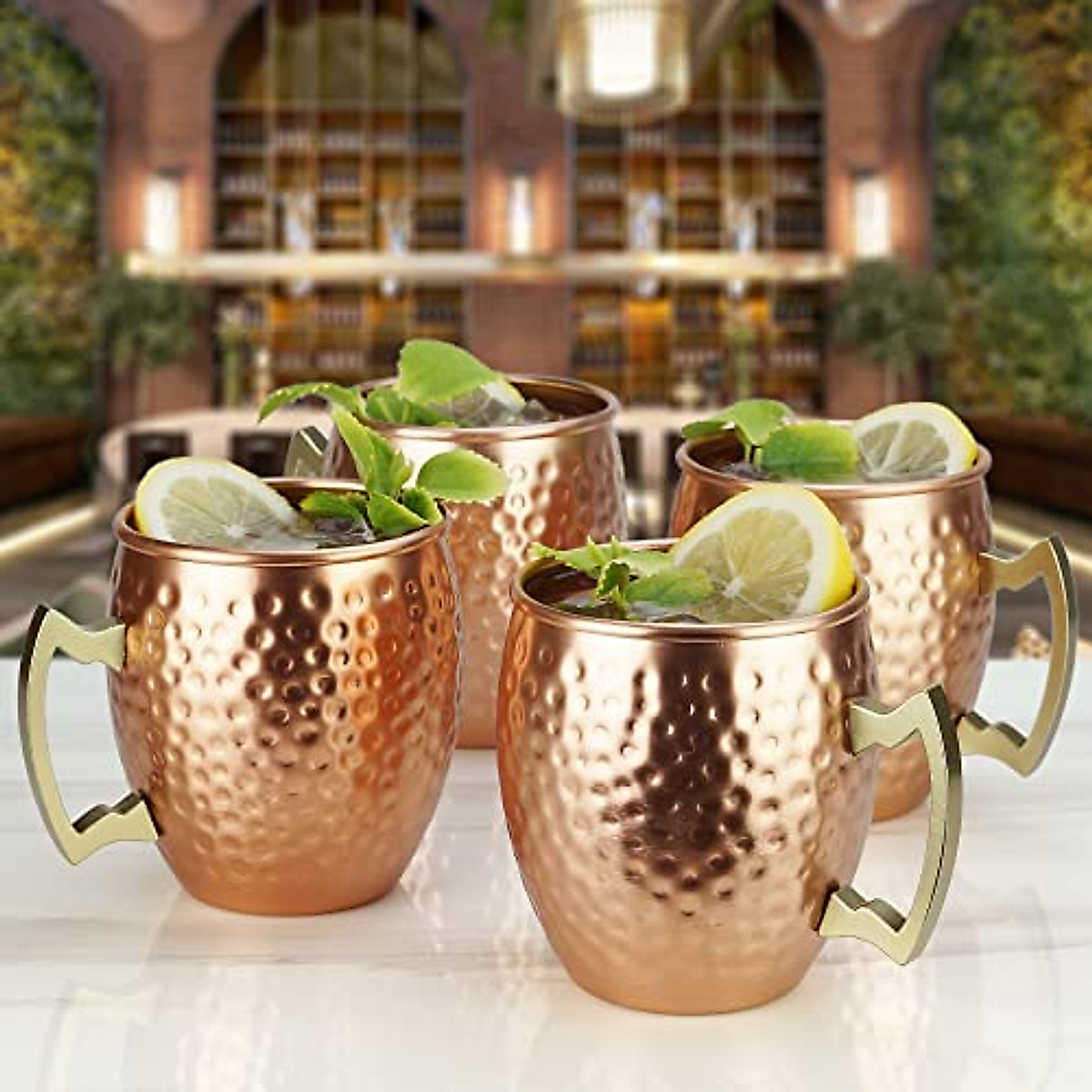 Arora Metal Anodized Hammered Copper Moscow Mule Mug Set 18oz Mug | Set of 4 & Metal Anodized Hammered Copper Tumbler Set | Best Aluminum Cold-Drink Cup | 15oz Cup | Set of 6