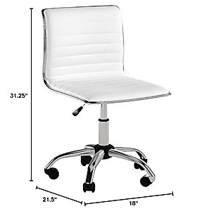 BTEXPERT BTExpert Swivel Mid Back Armless Ribbed Designer Task Chair Leather Soft Upholstery Office Chair - White