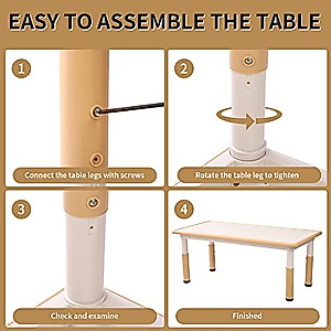 JIAOQIU Kids Art Table and Chair Set with 4 Seats Height Adjustable Children Study Desk Easy to Clean Assemble Max Load 330lb Plastic Toddler Table and Chair Set for School Home Burlywood