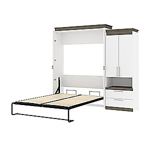 Atlin Designs 95" Queen Murphy Bed with Storage Cabinet in White