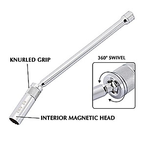 EMENTOL 6PCS 3/8" Drive Magnetic Swivel Spark Plug Socket Set, 12 Point, CR-V, Extension Sockets, Includes 9/16-inch, 5/8-inch, 13/16-inch, 14mm Sockets