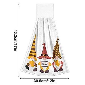 KOCOART Thanksgiving Day Gnomes Kitchen Hand Towels Thankful Hanging Tie Towel with Loop 2PCS, Soft Super Absorbent Fingertip Towel for Bathroom Washroom Guestroom Hotel 12x17 in