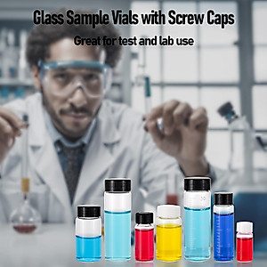 Njvial 36Pcs 15ml(1/2oz) Small Glass Vials with Lids and Scale Lab Sample Vials Empty Refillable Perfume Travel Mini Glass Graduated Measuring Bottles with Screw Caps for Essential Oils