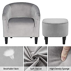 Yaheetech Accent Chair with Ottoman Foot Rest, Mid Century Modern Upholstered Soft Barrel Chair, Comfy Fabric Armchair and Footrest Set for Living Room/Bedroom/Reading Room, Gray