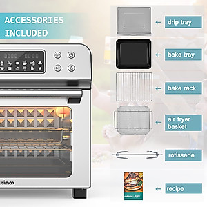 10-in-1 Convection Oven, CUSIMAX 24 Quart Large Air Fryer Toaster Oven, Countertop Oven with Rotisserie and Dehydrator, 6 Accessories & Recipes, Digital Controls, 1700W