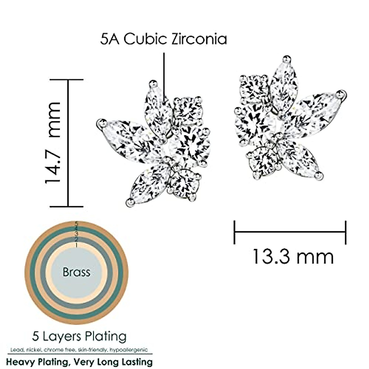 Michooyel Cluster Cubic Zirconia Stud Earrings Bridal Wedding Earrings Marquise Diamond Women's Earrings Brides Bridesmaid