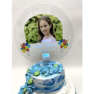 Photo Light Up Personalized Party Decor Happy Birthday Cake Top Topper With Any Photo Picture Logo Text - Mitzvah, Weddings, Birthday, Sweet 16, Anniversary, Baby Shower, Bridal Shower…