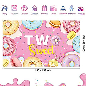 Two Sweet Birthday Backdrop Banner Decoration, Pink Donut 2nd Birthday Party Photography Background Props for Girl Donut Party Donut Grow up Party Candy Party Baby Shower Supplies, 6 x 4 Ft