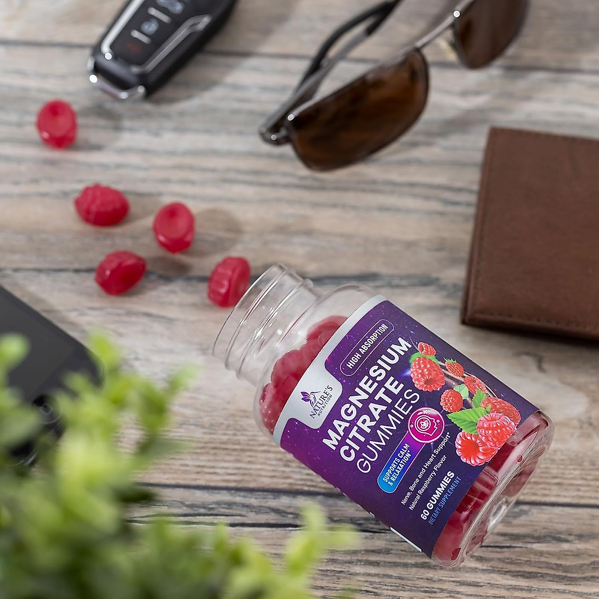 Magnesium Supplement Gummy - High Absorption Magnesium Citrate Supplement for Adults & Kids - Nature's Calm Magnesio Gummies Dietary Supplements for Bone, Muscle Health, Heart Support - 60 Gummies