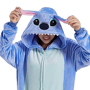 U-ParBoo Stitch Pajamas, Adult Stitch Onesie Unisex Adult Halloween Costume Animal Onesie Pajamas Sleepwear for Women Men Blue Stitch XL
