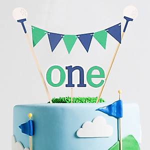 Golf First Birthday Cake Topper - 1st Birthday Cake Topper, Golf Themed First Birthday Party, Golf Tee Decor, One Cake Bunting, Boy 1st Birthday Party Supplies (Golf First Birthday Cake Topper)