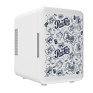 CURTIS MIS150PEP Pepsi Cola Retro, Mini Portable Compact Personal Fridge Cooler, 4 Liter Capacity Chills Six 12 oz Cans, 100% Freon-Free & Eco Friendly, 6, Blue/White