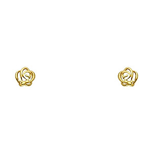 14k Yellow Gold Flower Stud Earrings with Screw Back