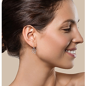 Hoops & Loops 925 Sterling Silver Groovy 60s 70s Mod Flower Power Floral Dangle Drop Hook Earrings for Women Teen Girls, Silver