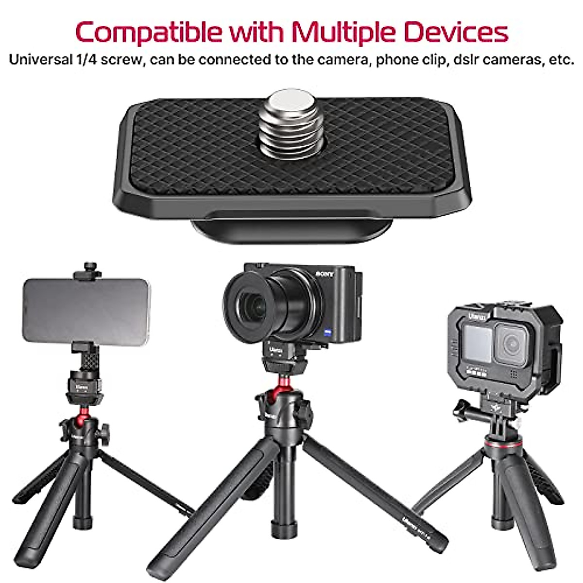 Camera Quick Release Tripod Mount, ULANZI Hummingbird DSLR QR Plate Adapter Vlog Filmmaking Quick Accessories Kits for Gopro Hero/DJI Zhiyun Gimbals/DJI Osmo Action/insta360/ Canon/Sony/Nikon