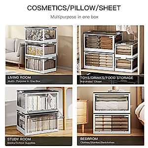 Collapsible Storage Bin with Lids, 54L Stackable Storage Container with 4 Wheels, Closet Organizers and Storage for Clothes, Clothing Storage with Secure Latching Lid, Foldable Storage Box, White