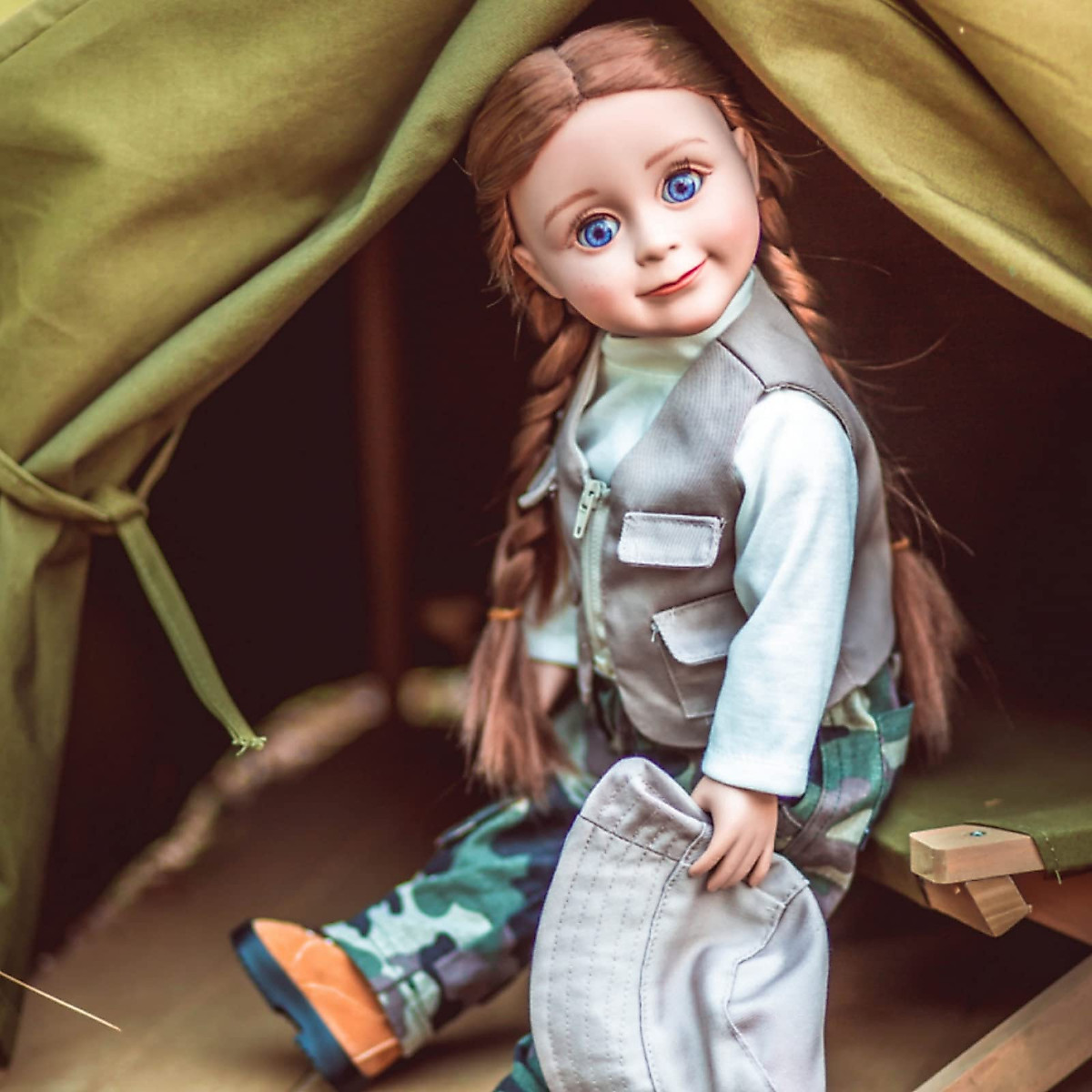 The Queen's Treasures 18 Inch Doll Clothes & Accessories, 4 Pc Fishing Outfit with Pants, Hat, Vest & Shirt, Compatible for Use with American Girl Dolls, Doll NOT Included