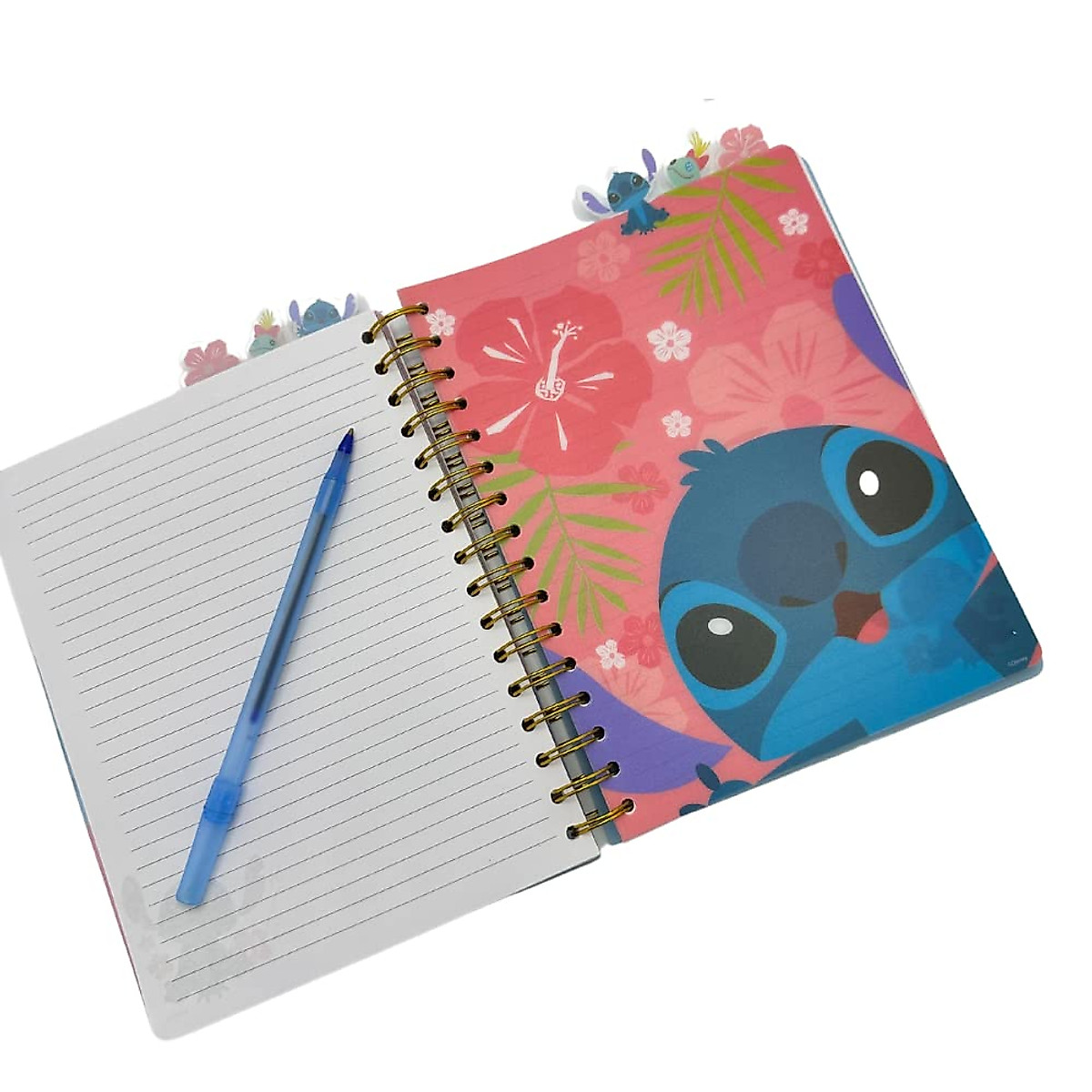 Innovative Designs Disney Stitch Tab Journal Notebook Ohana Spiral Bound, 144 Lined Pages, 8 x 7 inches, Blue