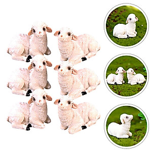 Yardwe 6pcs Miniature Sheep Figurines Mini Resin Herd of Sheeps Figures Tiny Lambs Cupcake Toppers Dollhouse Bonsai Micro Landscape Plant Pot Decor