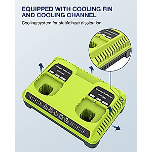 WaxPar 2 Ports P117 for Ryobi Charger Compatible with Ryobi 18v Dual Battery Charger ONE+ P117 P118 12V-18V Max Li-Ion NiCd NiMh Battery P100 P102 P103 P105 P107 P108 18V Dual Chemistry Fast Charger