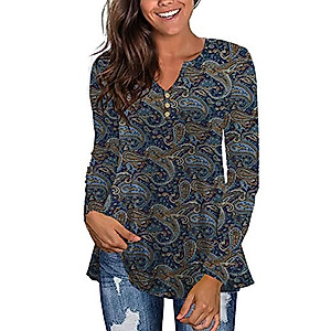 Tralilbee Women Plus Size Tops Long Sleeve V Neck Pleated Tunic Blouse Shirt 02 L