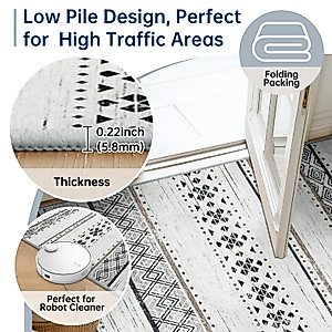 BESTSWEETIE 8x10 Area Rug for Living Room Washable Rug Moroccan Farmhouse Neutral Geometric Soft Low Pile Non-Slip Water Repellent Rug for Dining Room Bedroom Black/Brown/Navy