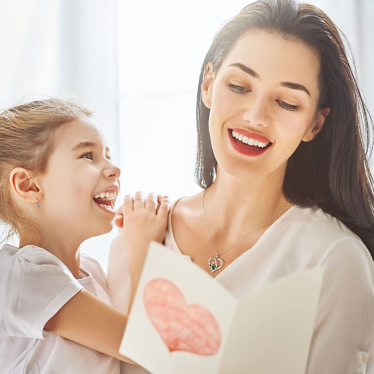 Mom and Daughter Gifts Necklaces, Sterling Silver Birthstone Jewelry New Mom Gifts First Mothers Day Gifts Valentines Day Birthday Gifts for Mom Daughter February Purple Amethyst Necklace Jewelry