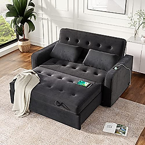YUNLife&Home 65.7" Convertible Pull Out Sleeper Sofa Bed,Adjustable Loveseat Armchair Single Couch Chair with USB Port 2 Pillows for Living Room Apartment Small Space Furniture Set, Black