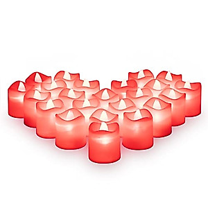 Litake 24PCS Red Flameless Candles Red Tea Lights Candles Led Candles with Red Flickering Light Fake Candles Battery Operated Electric Candles for Valentine Wedding Party Anniversary Decor