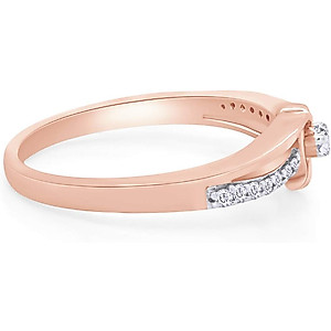 AFFY Round Cut Natural White Diamond Split Shank Heart Promise Bypass Engagement Ring In 14k Gold Over Sterling Silver (0.10 cttw, Color- I-J, Clarity- I2-I3) Gift For Her