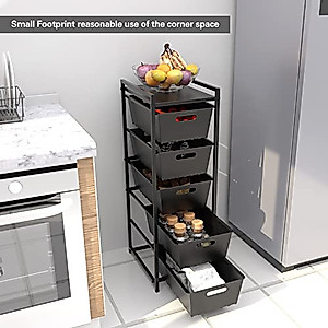 GangMei New 5 Drawers Storage Cart, Metal Removable Drawer Organizer Rack for Home Office Kitchen Hallway, Entryway, Closets (Black)…