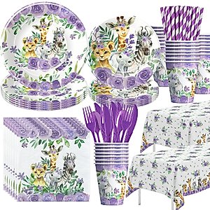 APOWBLS Safari Jungle Theme Party Supplies Girl - Jungle Safari Birthday Baby Shower Decorations Tableware, Plate, Cup, Napkin, Tablecloth, Cutlery, Straw, Animal Safari Party Decorations | Serve 24