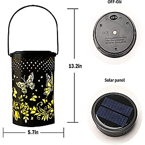 Vcdsoy Solar Outdoor Hanging Decorations Lanterns- Waterproof Hollowed Retro Metal Garden Balcony Decor Lantern-Solar Lantern Lights with Handle,Gifts for Patio Yard Garden Pathway Landscape