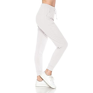 Leggings Depot Womens Relaxed fit Jogger Pants - Track Cuff Sweatpants with Pockets, White, Medium