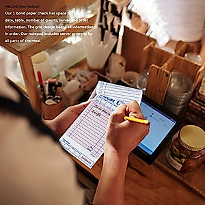Rcybeo Guest Check Pads (15 Pack) Numbered Server Note Pads, Waitress Order Notepad, Food Receipt Book, 50 Checks Per Pad-Total 750 Restaurant Checks, Waitress Accessories