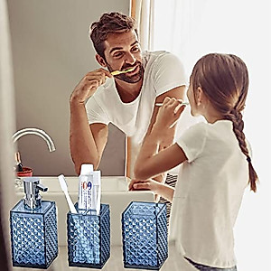 JHLAYKG Blue Bathroom Accessory Set,4-Piece Plastic Bathroom Decor Accessories Complete Set,Includes Bathroom Soap Dispenser, Toothbrush Holder,Tumbler, Soap Dish
