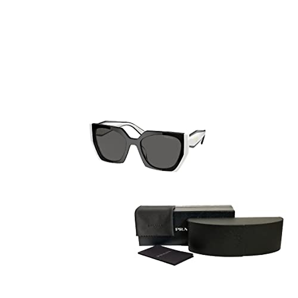 Prada PR15WS 09Q5S0 54MM Black/Talc/Dark Grey Rectangle Sunglasses for Women + BUNDLE With Designer iWear Complimentary Eyewear Kit