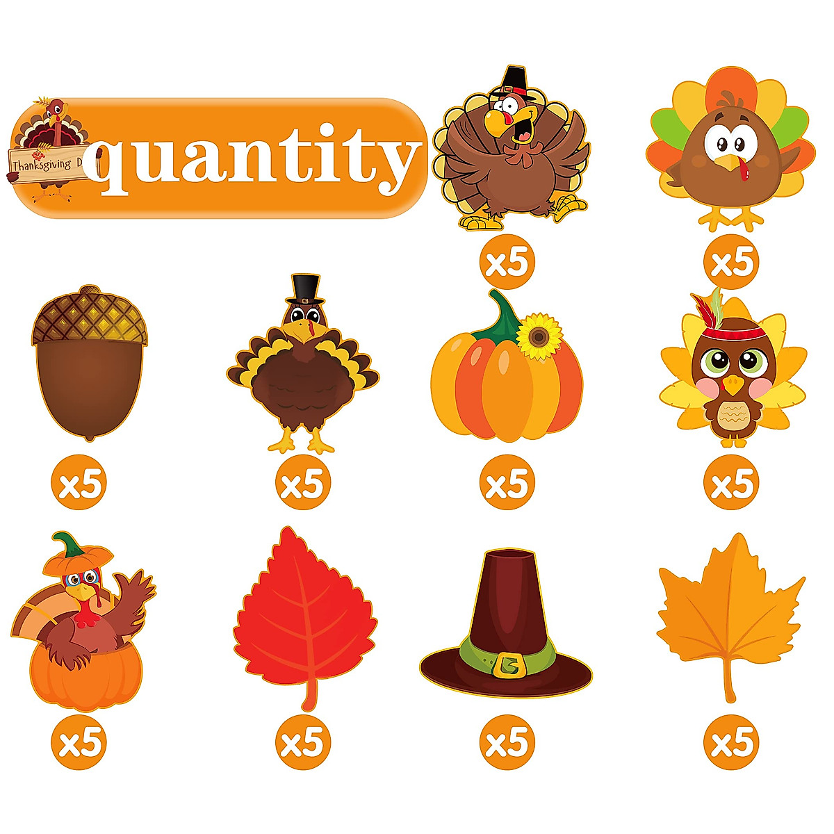 Joy Bang Fall Bulletin Board Decorations, 50 Pcs Autumn Fall Cutouts Pumpkin Leaves Turkey Cutouts for Classroom School Thanksgiving Bulletin Board Decorations Decor