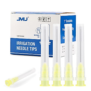 JMU 100pcs Dental Irrigation Needle Tips, 27G Blunt Dispensing Needle Tips Endodontic Irrigarion Needles, Luer Lock Design, Yellow