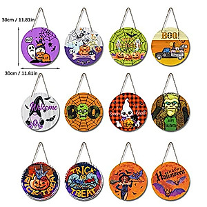 FRAKYEN Halloween Wood Door Sign Halloween Decoration Door Hangers Halloween Welcome Sign Front Door Halloween Wreath Farmhouse Halloween Decoration