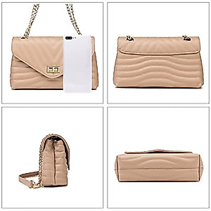 ANT EXPEDITION Small Quilted Shoulder Purses and Handbags for Women Trendy Design Crossbody Bags with Sliding Gold Chain Strap (Nude)
