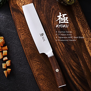 KYOKU Daimyo Series 7" Santoku Knife + 7'' Nakiri Knife + 7'' Cleaver - Japanese 440C Stainless Steel - Rosewood Handle