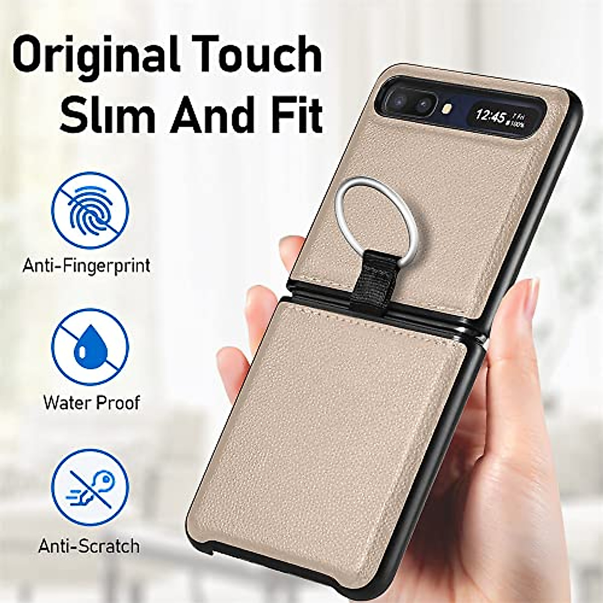 DENUVI Slim Finger Ring Holder Leather Case for Samsung Galaxy Z Flip 3 Flip4 Flip 4 Flip3 5G Folding Cell Phone Cover,red,for Samsung Z Flip 3