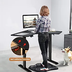 Tangkula L Shaped Electric Standing Desk, 59.5 Inch Corner Stand Up Desk w/ 4 Memory Positions & LCD Display, Height Adjustable Rolling Office Sit Stand Desk w/Lockable Casters & Anti-collision Design