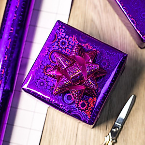 Burymento Purple Wrapping Paper Roll-17 IN×32.8 FT 1 Roll Metallic Holographic Gift Wrap for Christmas,Birthday,Wedding,Bride shower,Valentine's Day Foil Style - 46.5 sq.ft.