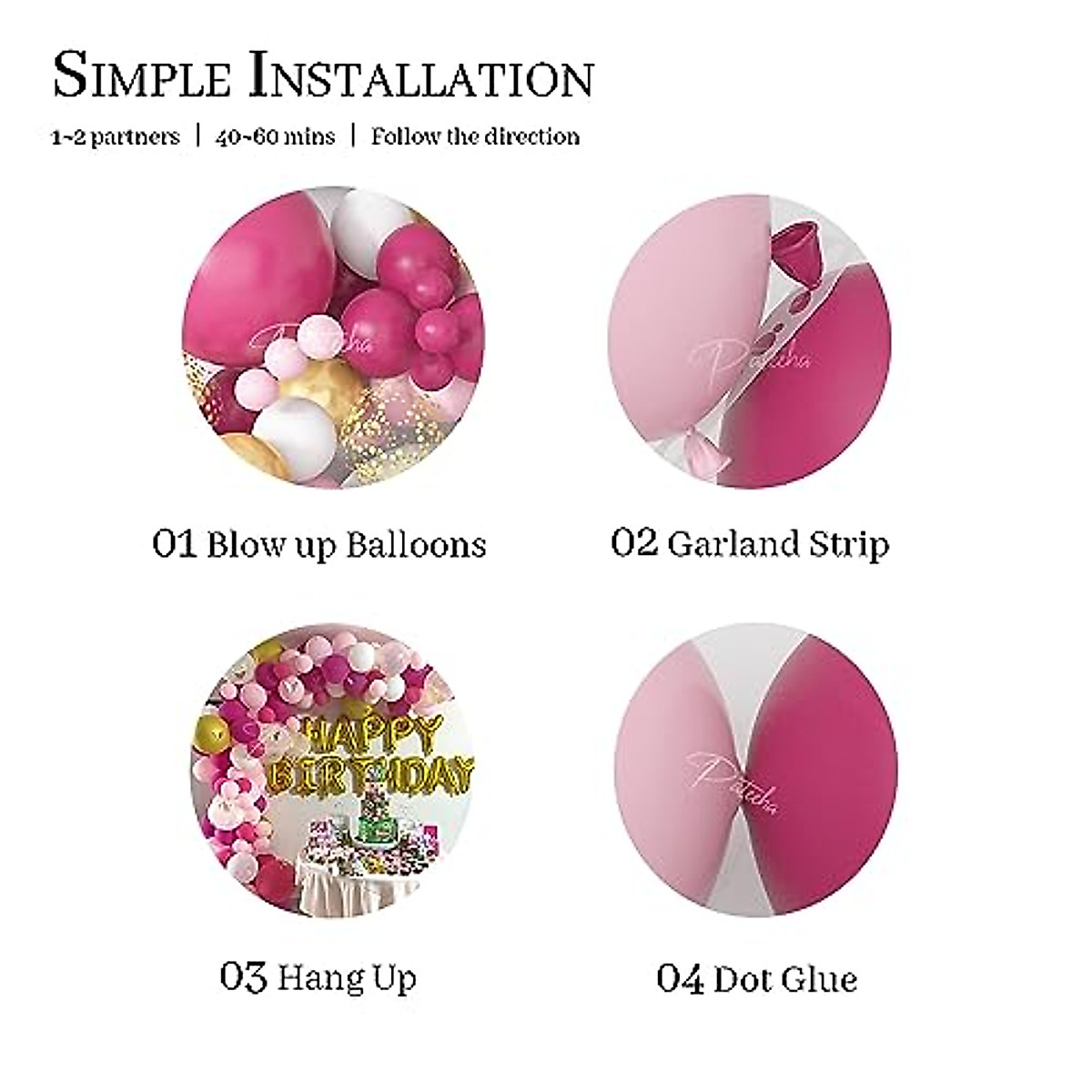 Pateeha Pink Balloon Garland Arch Kit 140 Pcs Hot Pink Gold Balloon Arch Baby Shower Decorations for Girl Butterfly Stickers Gold Confetti Latex Balloons for Birthday Bridal Shower Party Decorations