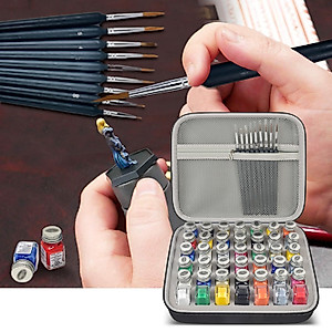 Model Paint Storage Case Compatible with Testors Paint Set, Paints Organizer Carrying Bag Holds Bottles with 9 Fine Detail Miniatures Paint Brushes, Enamel Paint Container (Grey, Medium)