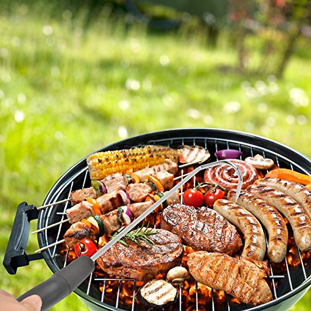 Skyflame 12-inch Food Flipper, Stainless Steel BBQ Meat Turner Hook for Turning Bacon Steak Meat Vegetables Sausage Fish and More - Replaces Grill Spatula Tongs & BBQ Fork