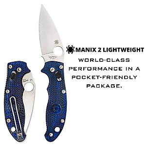 Spyderco Manix 2 Lightweight Signature Knife with 3.37" CTS BD1 Steel Blade and Translucent Blue FRCP Handle - PlainEdge - C101PBL2
