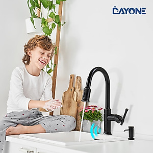 Touchless Oil Rubbed Bronze Kitchen Faucet with Soap Dispenser, DAYONE Single Handle Faucets for Kitchen Smart Motion Sensor Activated Hands-Free Pull Down, Robinet de Cuisine sans Contact